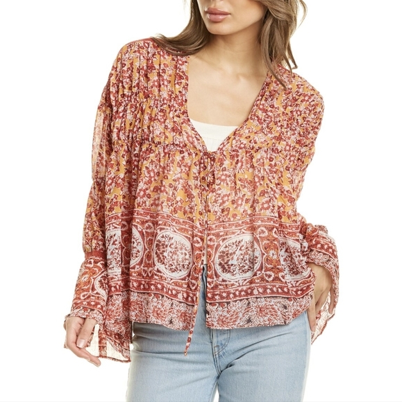 Free People | Tops | Nwt Free People Lorriane Tiered Kimono Mustard ...